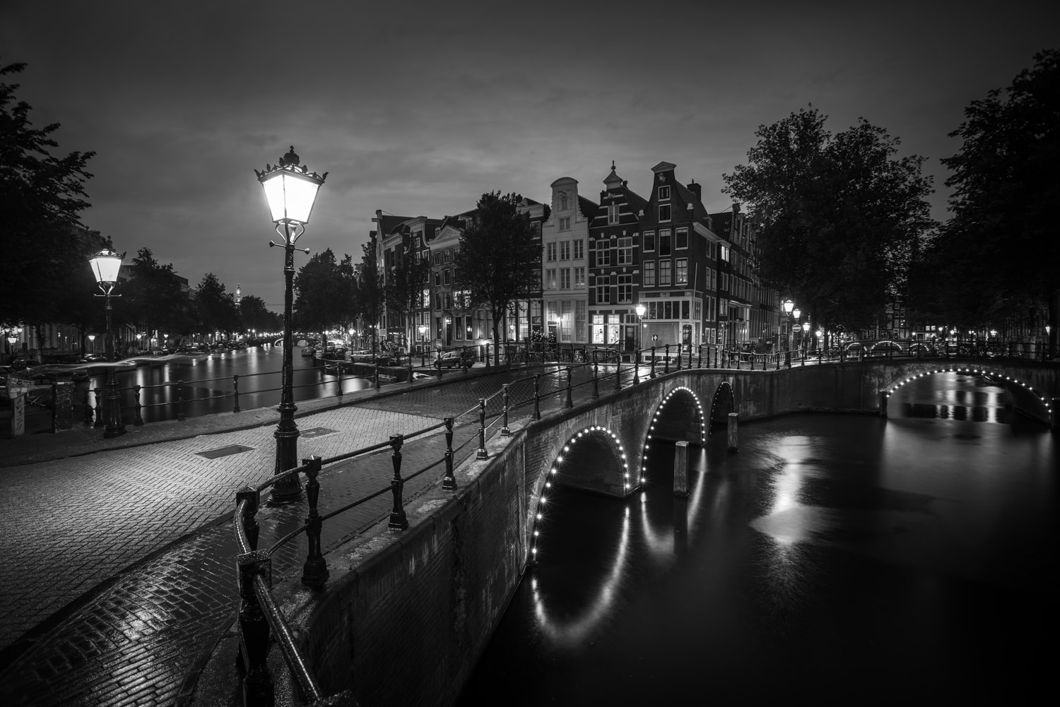 Amsterdam at Night in the Rain- Black and White Photography