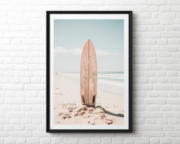 Pink Surfboard Ocean, Printable Boho Wall Art | Presetpro.com