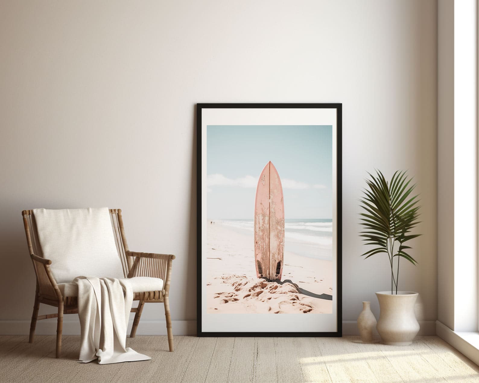 Pink Surfboard Ocean, Printable Boho Wall Art | Presetpro.com