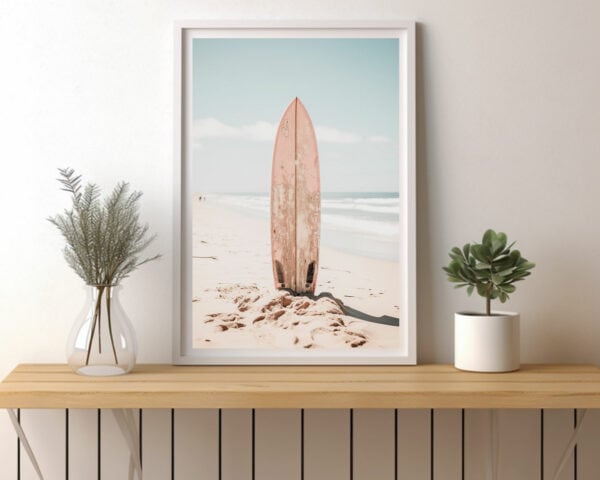 Pink Surfboard Ocean, Printable Boho Wall Art | Presetpro.com