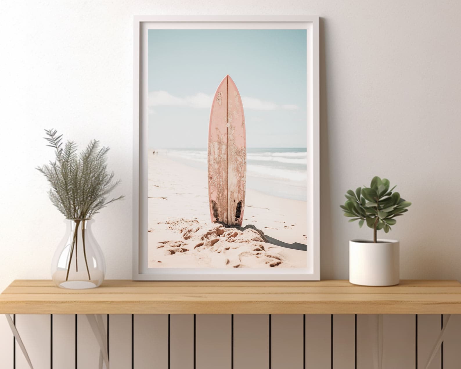 Pink Surfboard Ocean, Printable Boho Wall Art | Presetpro.com